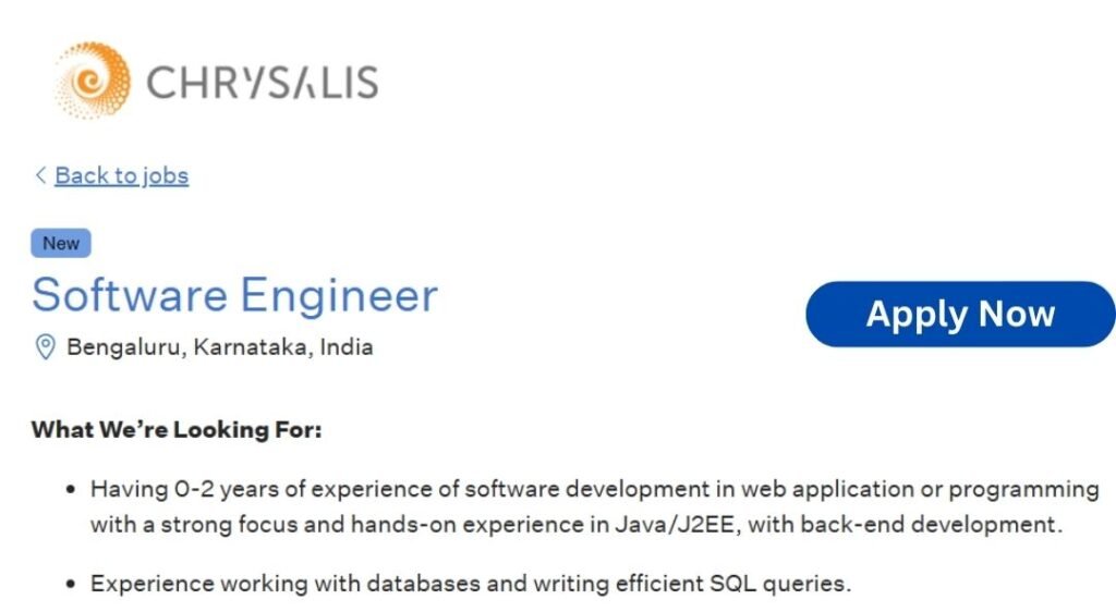 Chrysalis Off-campus Drive 2025 hiring Software Engineer | BE/B-Tech/MCA - Fresher Job List