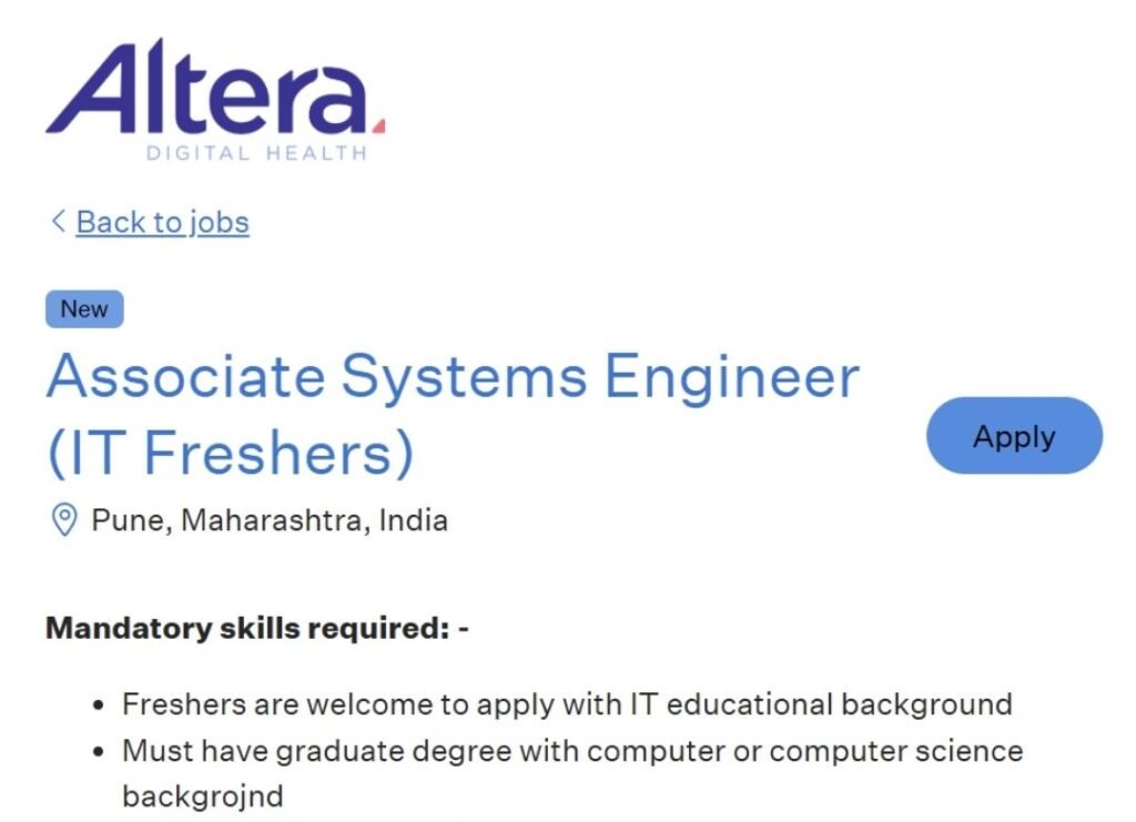Altera Off-campus Drive 2025 hiring Associate Systems Engineer ...