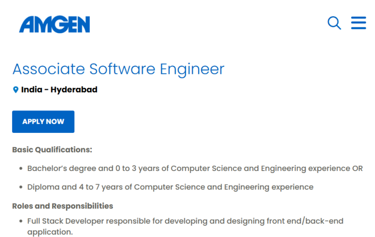 Amgen Off-campus Drive 2025 hiring Associate Software Engineer | Bachelor's Degree - Fresher Job ...