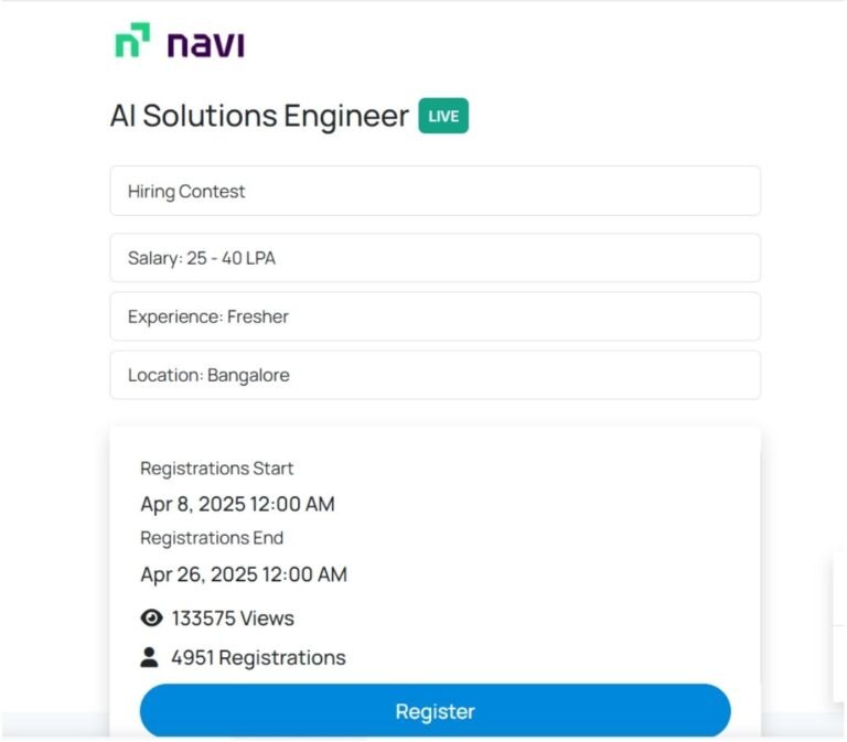 Navi Off-campus Drive 2025 hiring AI Solution Engineer | B.E./B.Tech ...