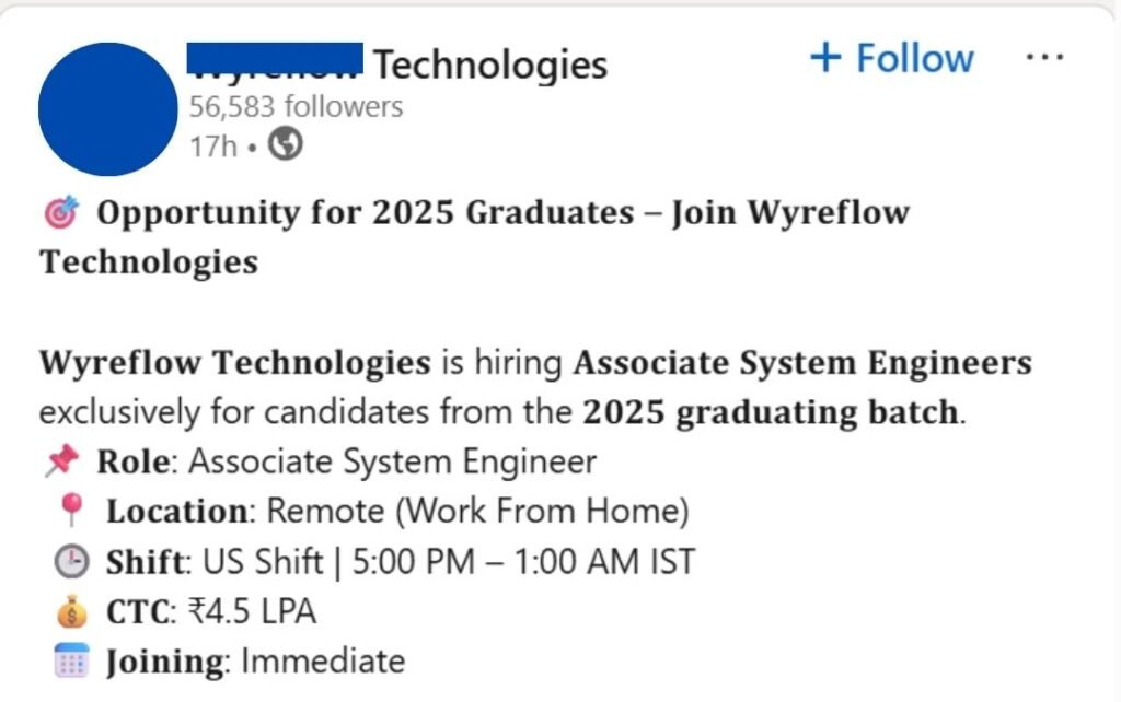 Wyreflow Technologies Off-campus Drive 2025 hiring Associate System ...