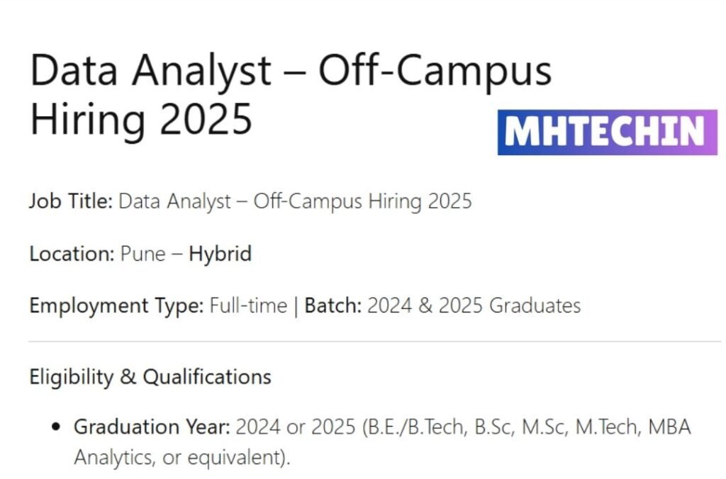 MHTechin Off-campus Drive 2025 hiring Data Analyst | BE/B-Tech/BSC/MSC ...