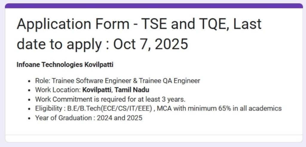 Infoane Off-Campus Drive 2025 hiring Trainee Software Engineer ...